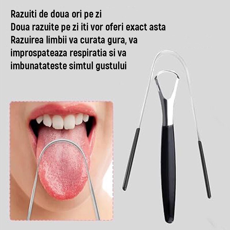 Set 2 ustensile de curatare limba, Amtok, Otel inoxidabil, Negru - eMAG.ro