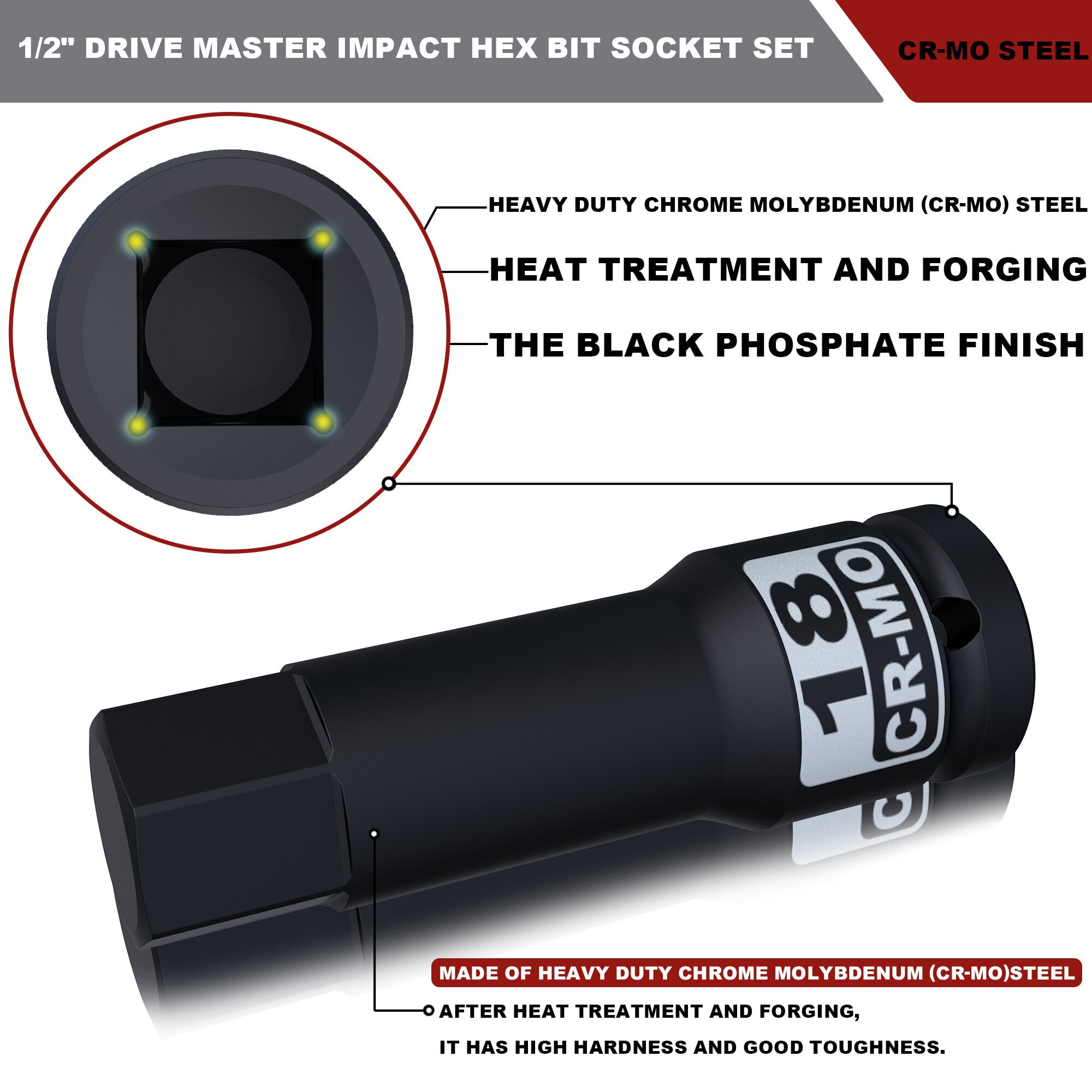 Set tubulara cu biti hexagonale de impact 1/2", 5mm-19mm, 10 Buc - eMAG.ro