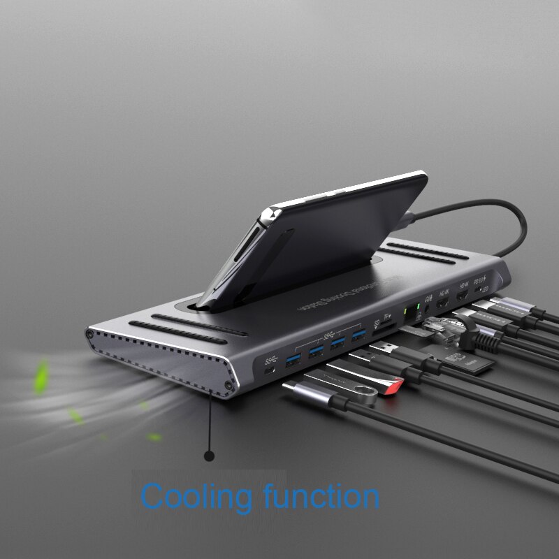 Адаптер Хъб Multiport 12 в 1 USB-C 3.1 към HDMI 4K / LAN RJ45 Ethernet ...