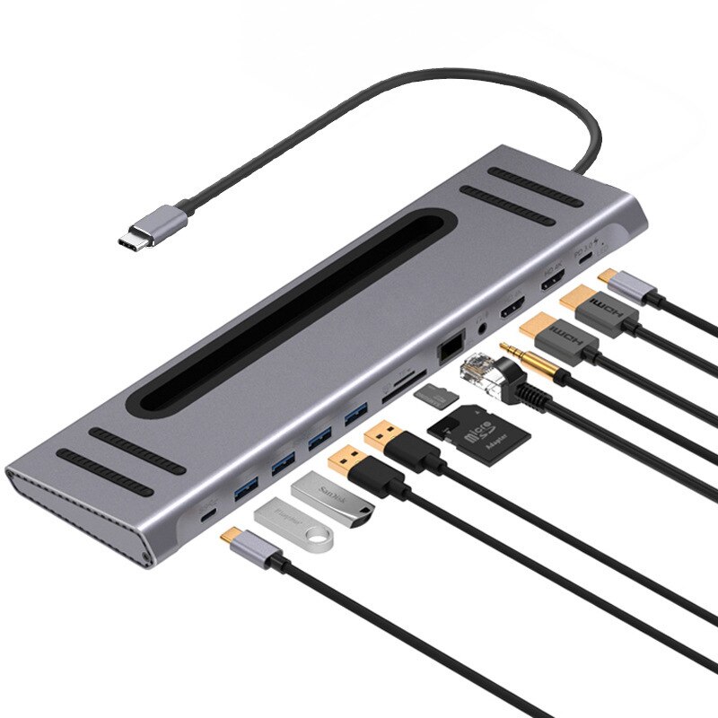 Adaptor Hub Multiport 12 in 1 USB-C 3.1 la HDMI 4K / LAN RJ45 Ethernet ...