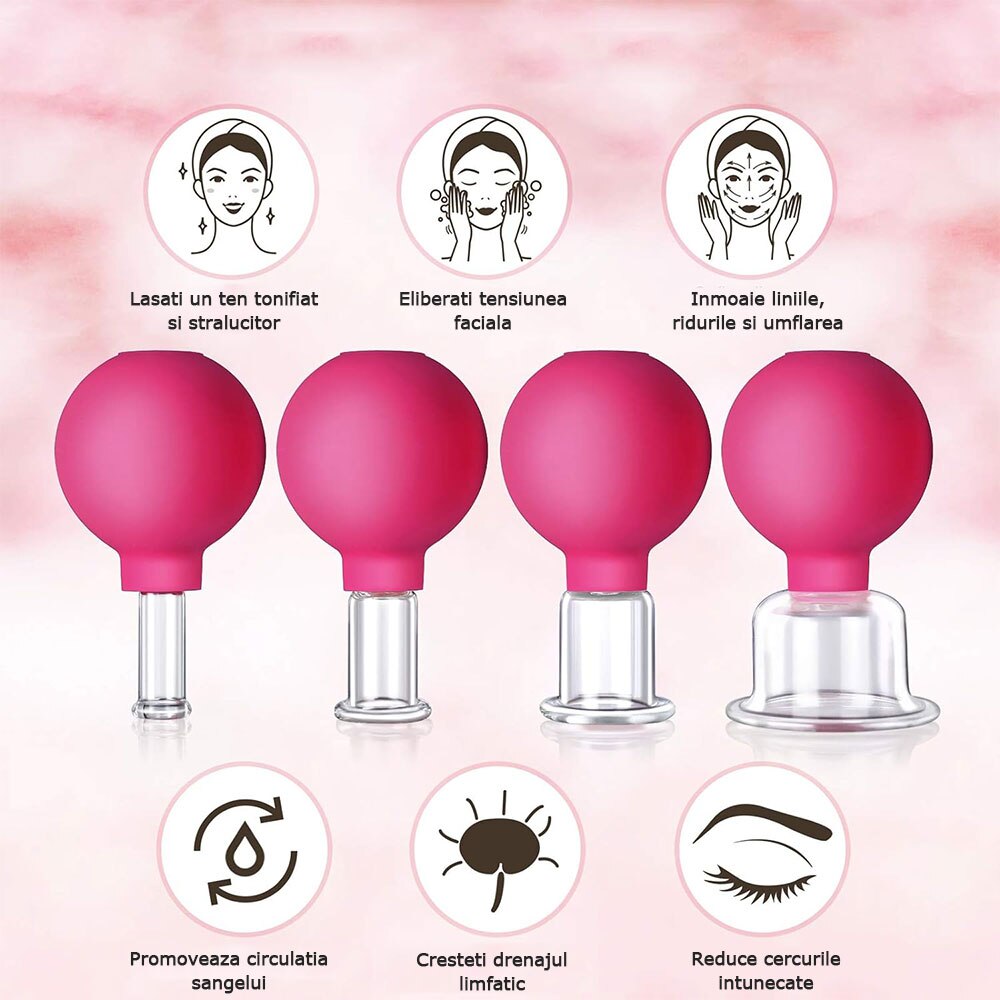 Set ventuze din sticla cu pompita din silicon, oein, Masaj Corporal Si ...