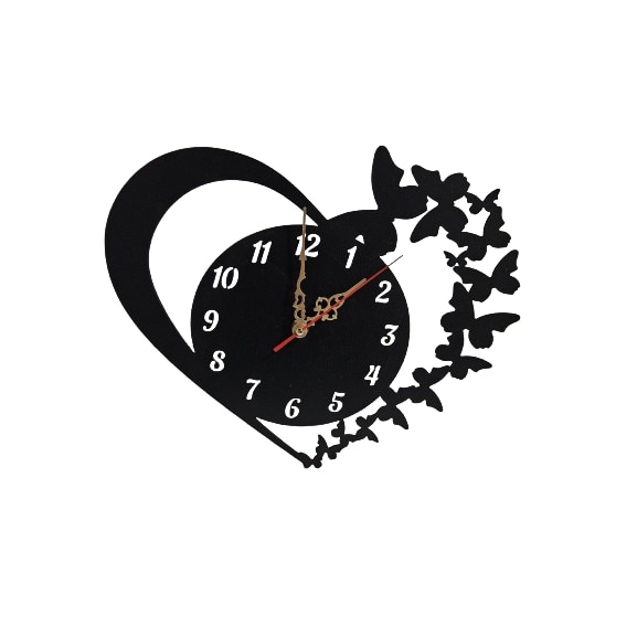 Ceas decorativ de perete, Inima cu fluturi, mecanism silentios, 32 cm ...
