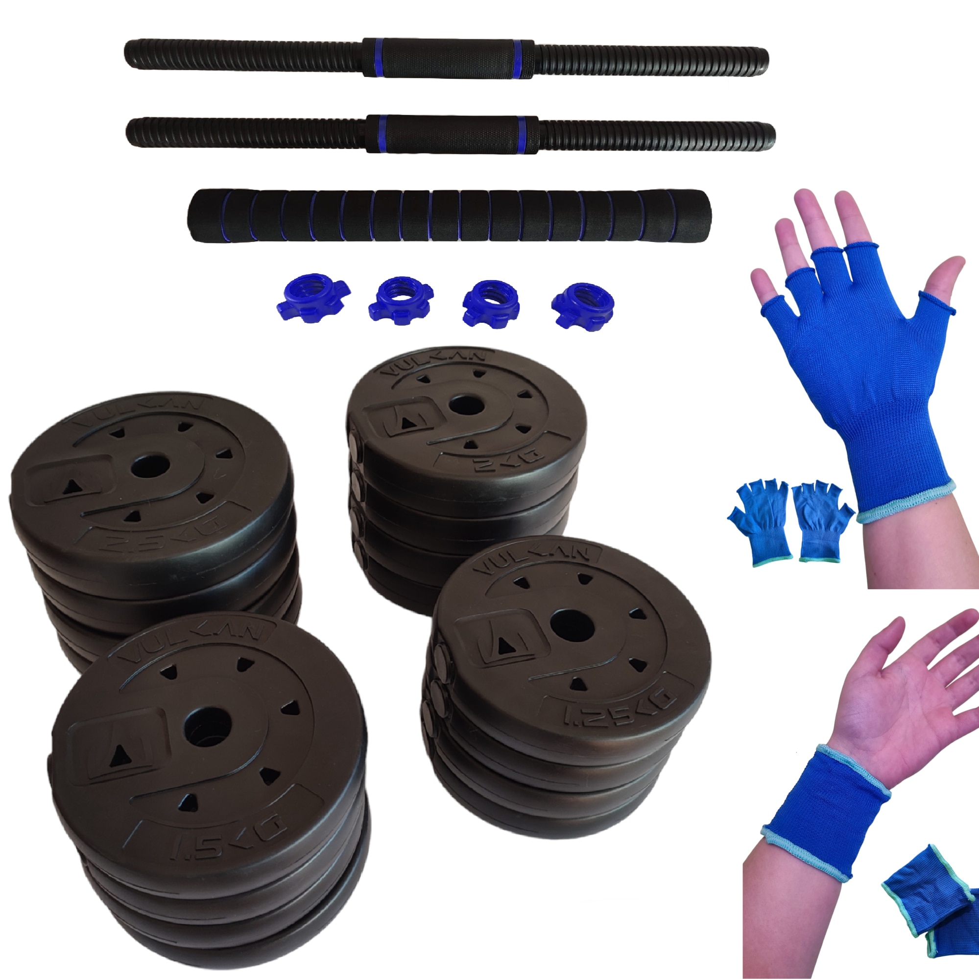 Set gantere si haltera 20 kg Vulkan® cu set manusi si mansete fitness ...