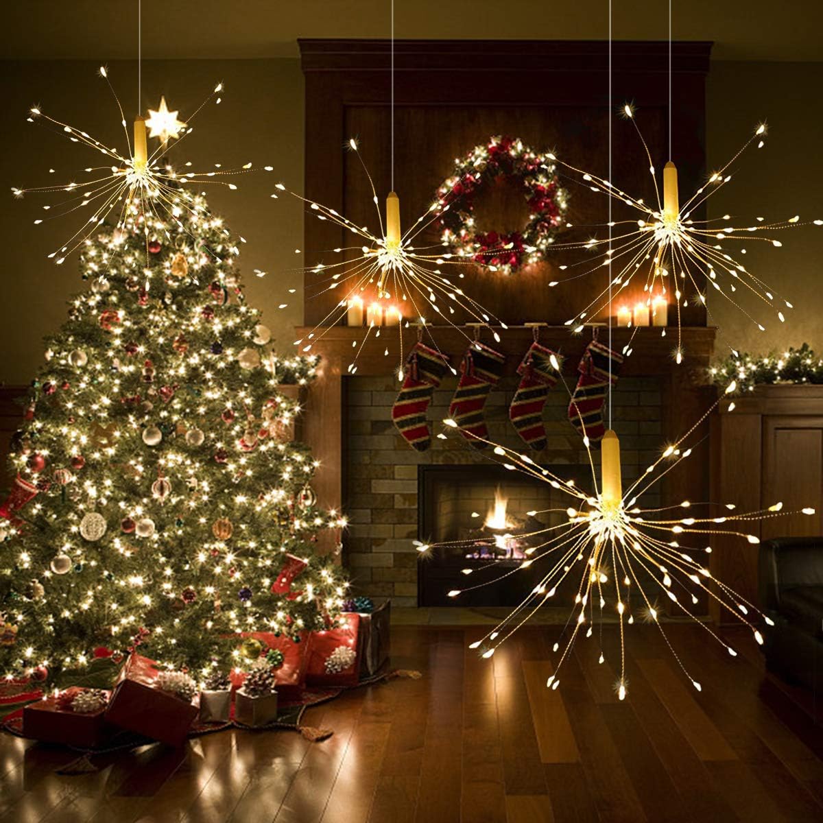 Set 2 Lustre artificii, Mmgoqqt, 120 LED, IP65, 8 Moduri iluminare ...