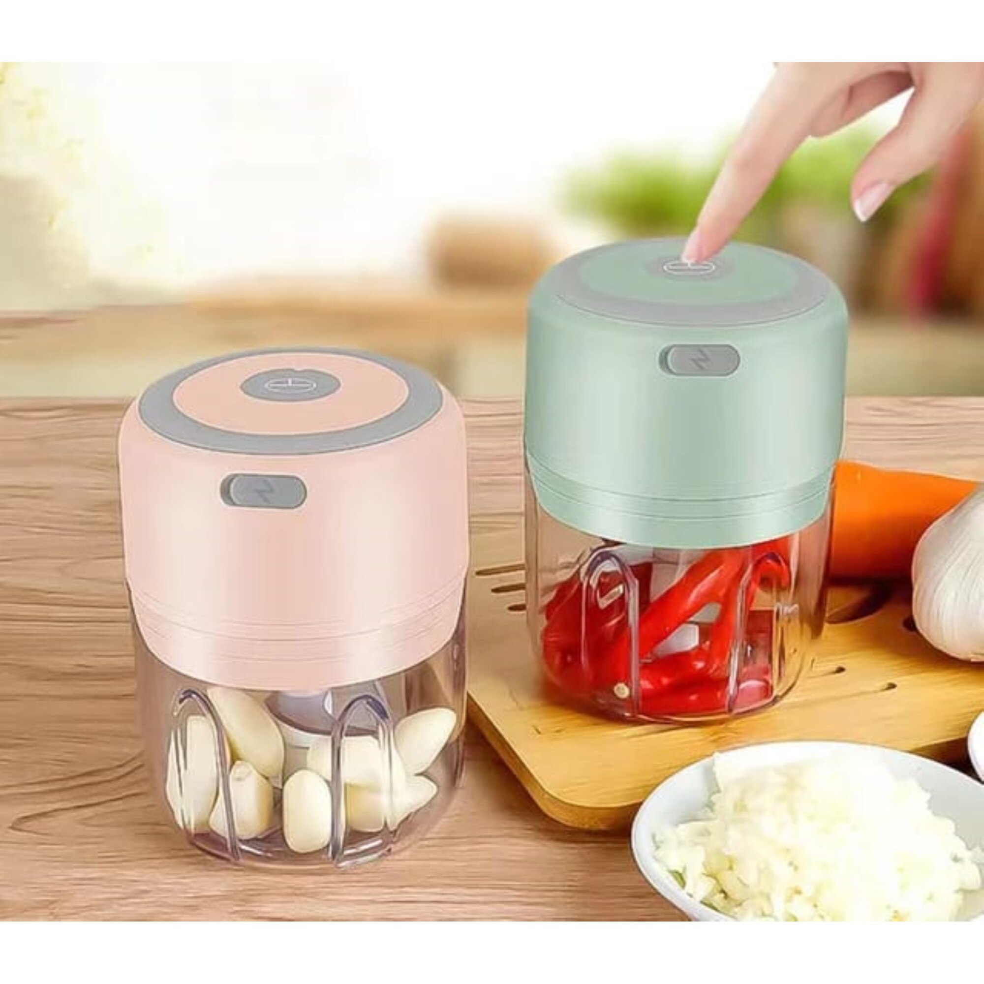 Mini tocator electric, 250 ml, 3 lame din inox, functionare fara fir ...