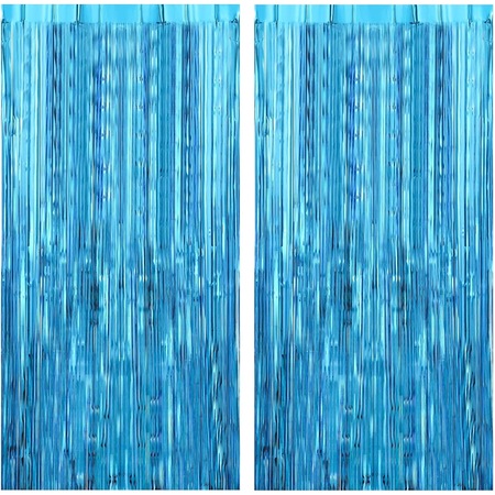 Set 2 perdele cu franjuri, Folie, Albastru - eMAG.ro