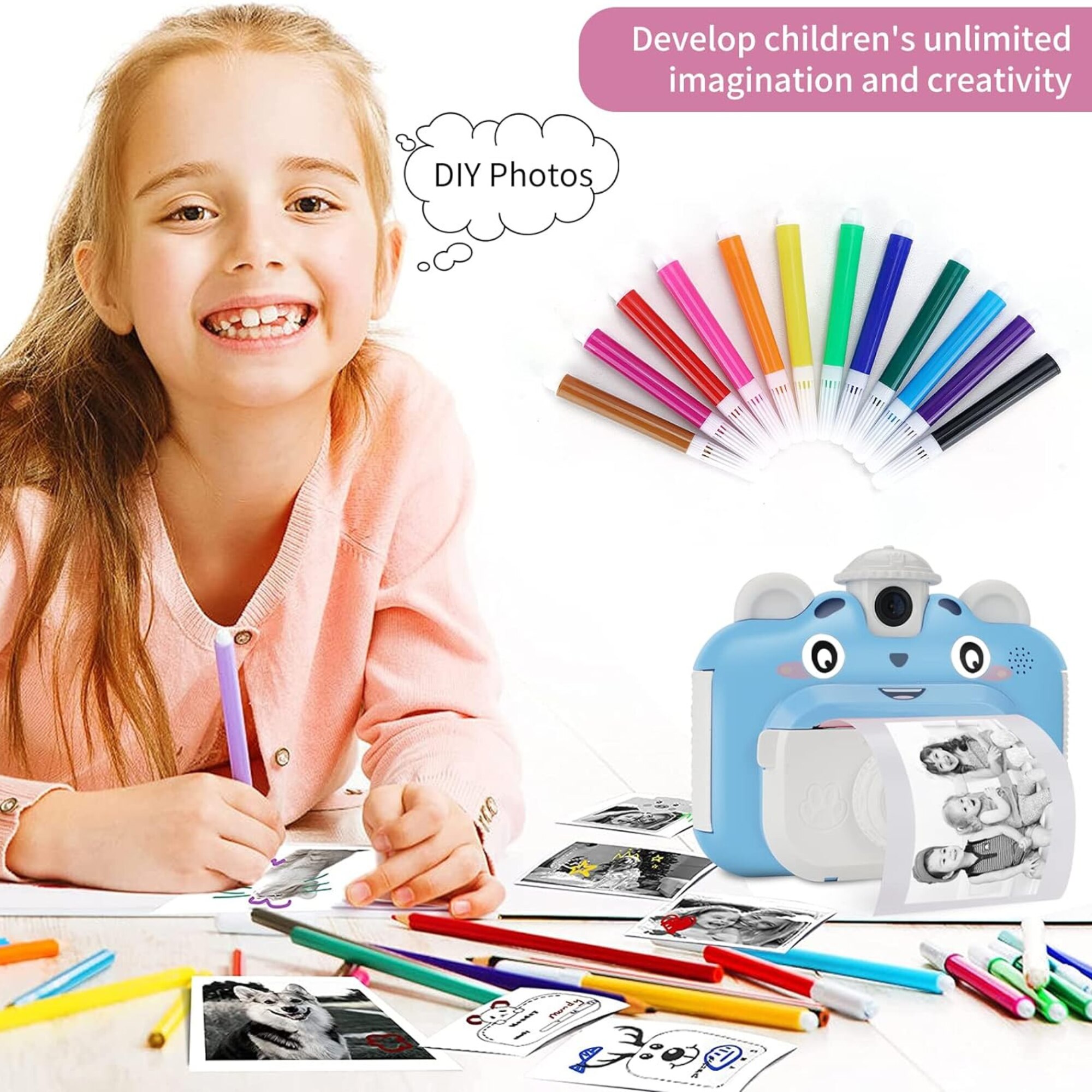 Camera digitala pentru copii 12MP, cu imprimare instantanee, cu camera ...