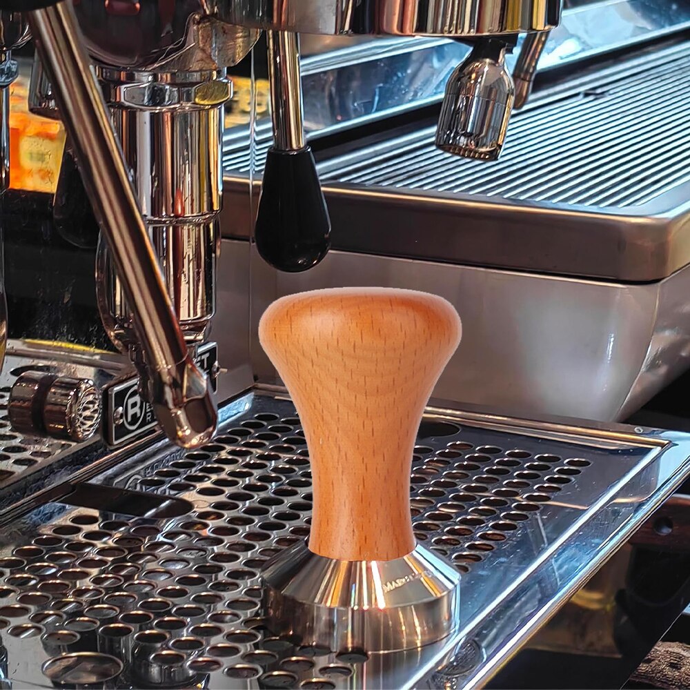 Tamper Cafea Hand Press, profesional, Lemn/Inox, Espresso Tamper 51 mm ...