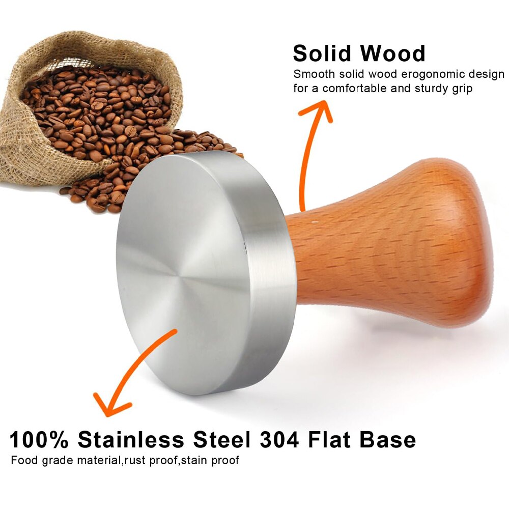 Tamper Cafea Hand Press, profesional, Lemn/Inox, Espresso Tamper 51 mm ...