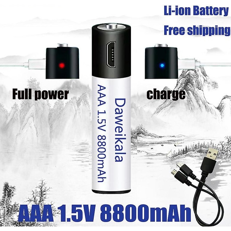 Set 4 acumulatori AAA 1.5V, 8800 mAH, Li-Ion cu incarcare USB - eMAG.ro