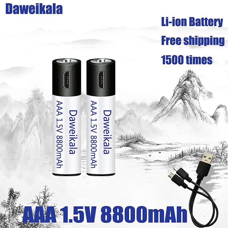 Set 2 acumulatori reincarcabili AAA 1.5V, 8800 mAH, Li-Ion cu incarcare ...