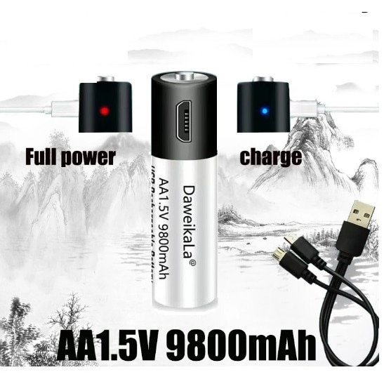 Set 2 acumulatori AA 1.5V, 9800 mAh, Li-Ion cu incarcare USB - eMAG.ro