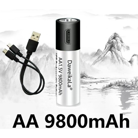 Set 4 acumulatori AA 1.5V, 9800 mAh, Li-Ion cu incarcare USB - eMAG.ro
