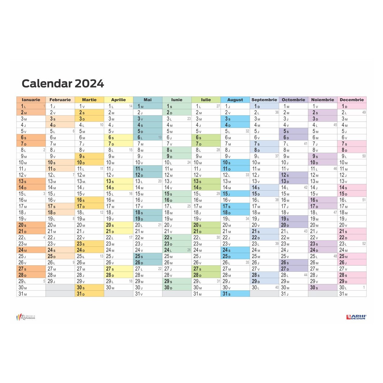 Calendar Planner Anual 2024 de Perete, dim. 63x86 cm - eMAG.ro