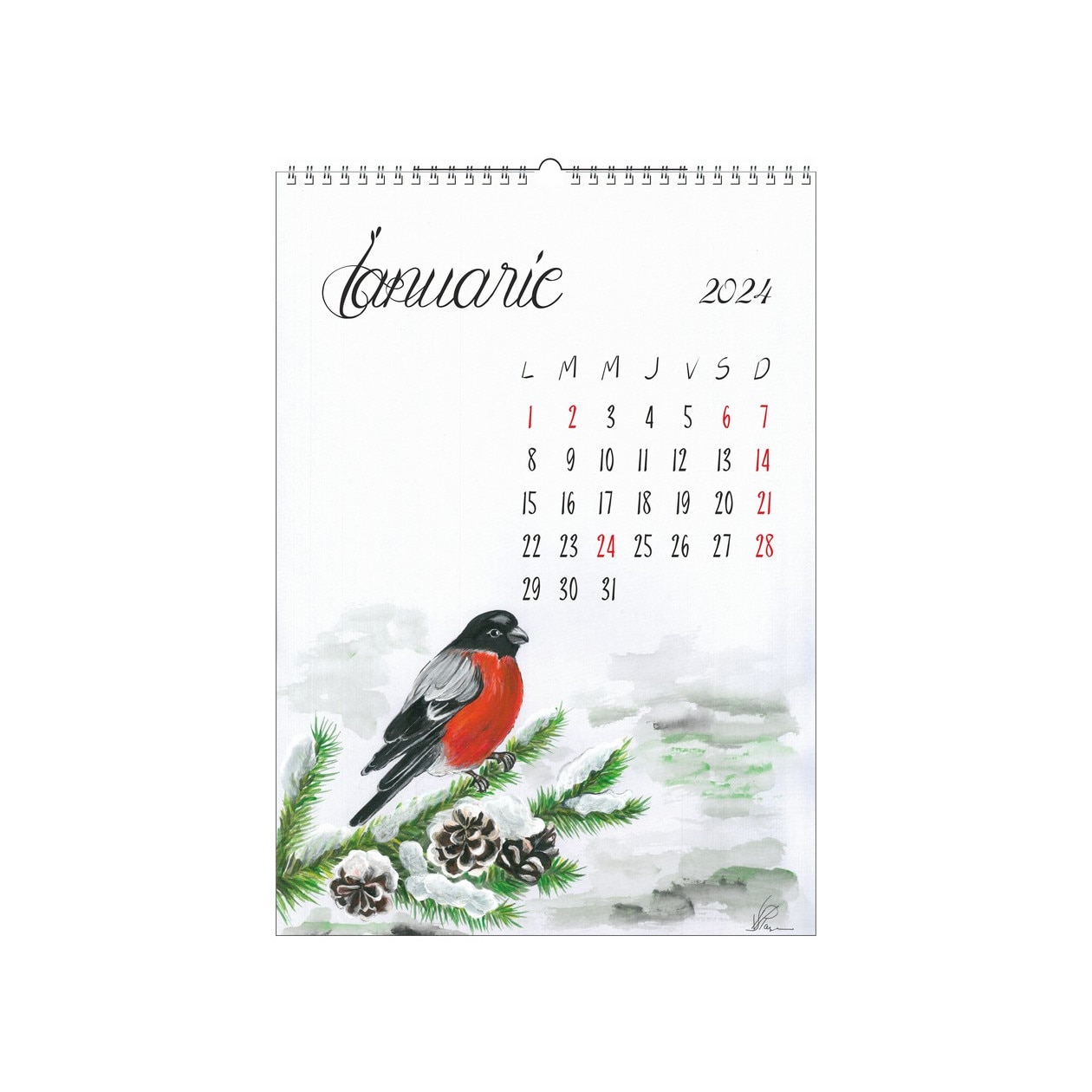 Calendar 2024 de perete A3 Artistic, Pasari pictate - eMAG.ro