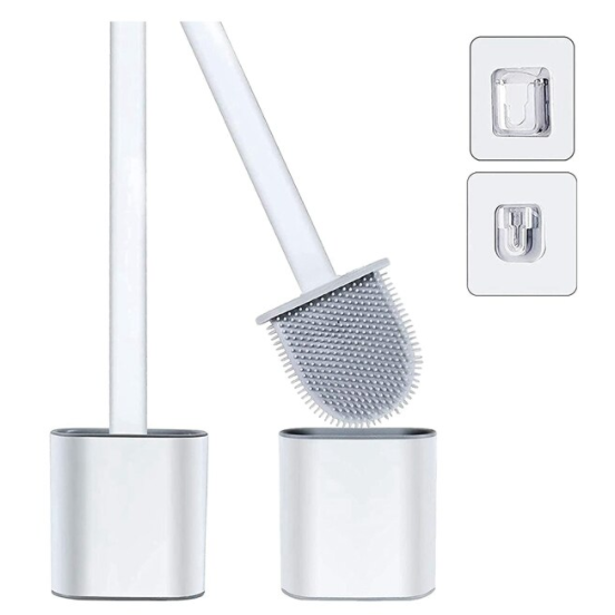 Perie WC din Silcon cu Suport Autoadeziv pe Perete si Cap Flexibil ...