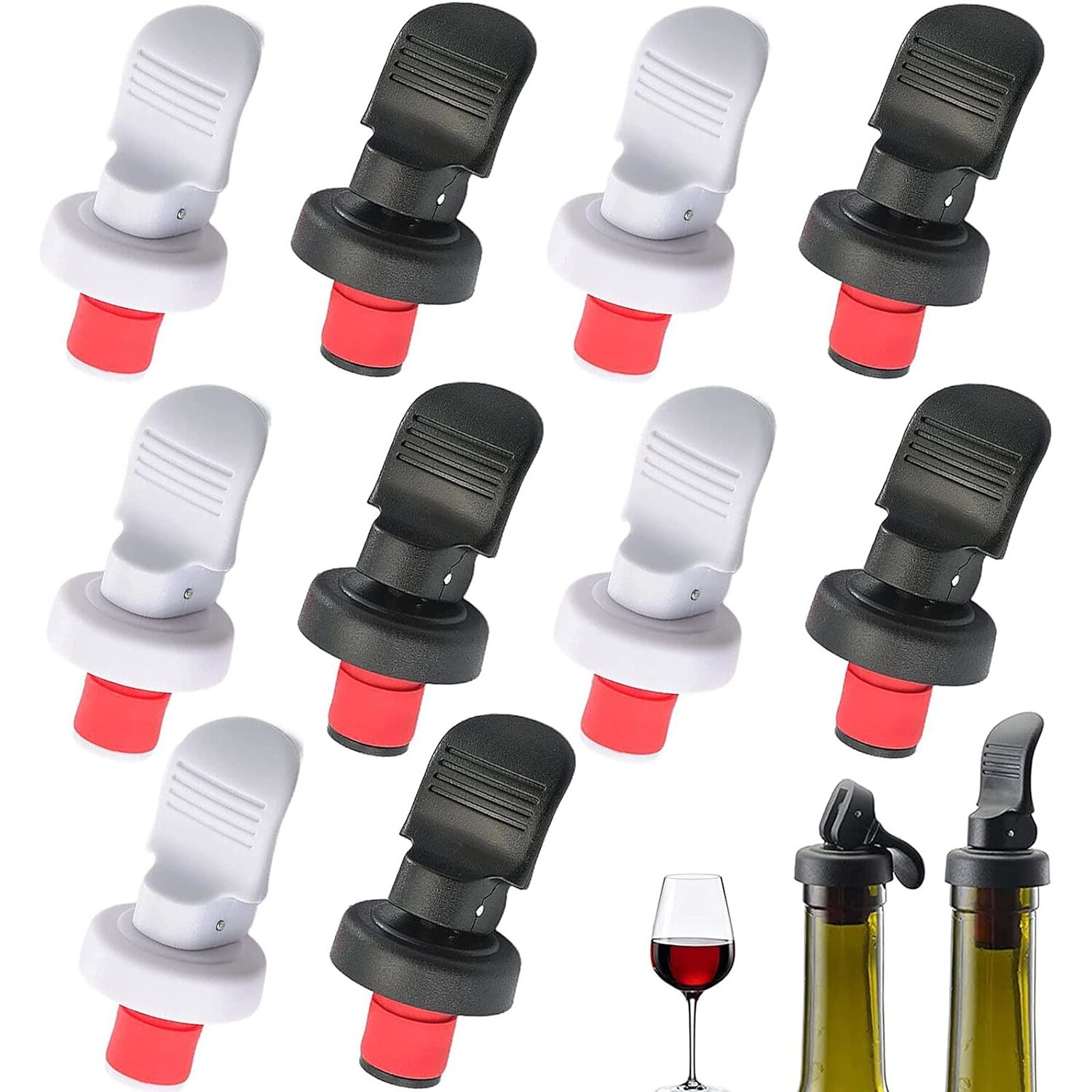 Set 10 Dopuri pentru Sticle de Vin, Jormftte, Silicon Reutilizabile ...