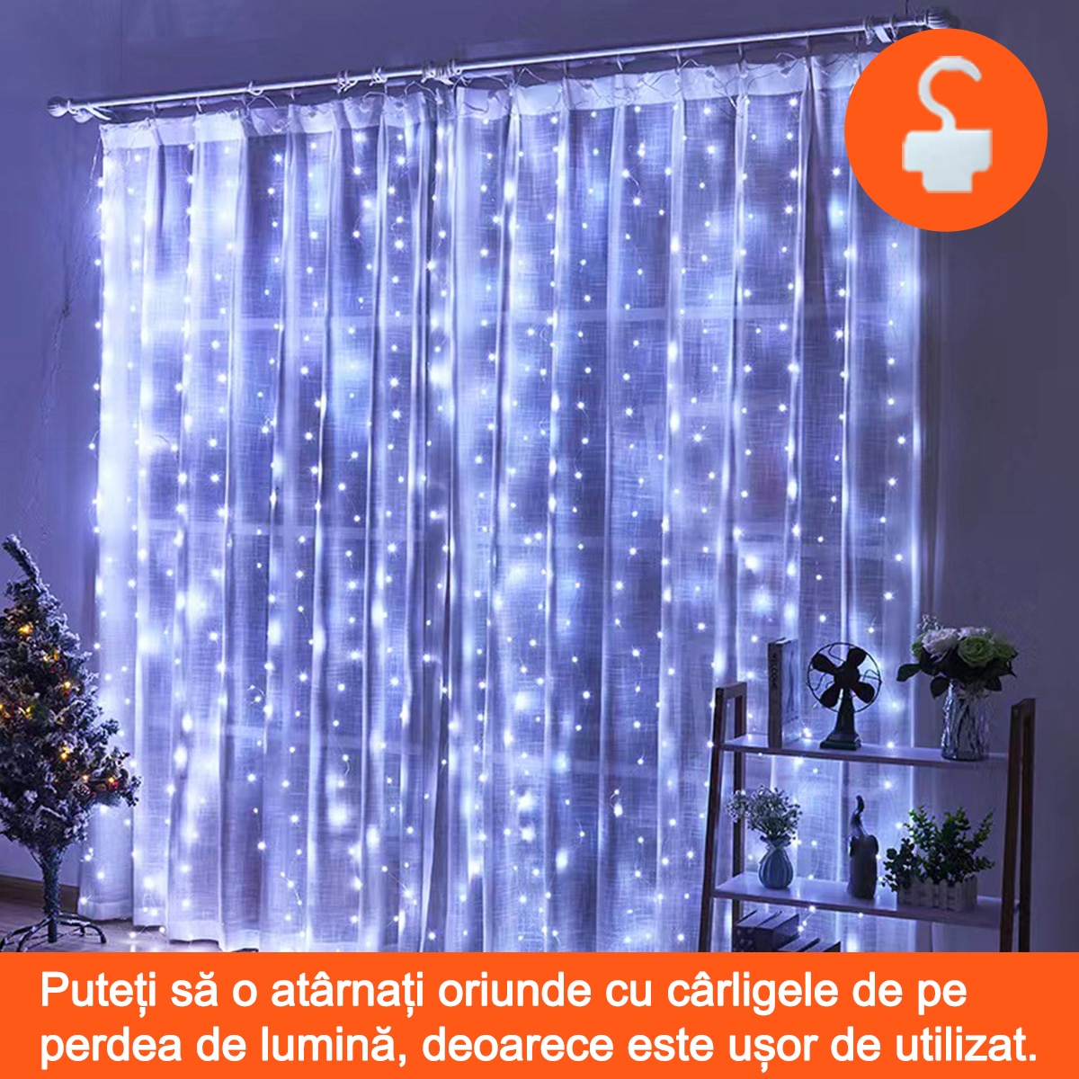 Karácsonyi függöny telepítés, Xinxu, távirányítóval, 300 led, 3 M x 3 M, 8 mód, vízálló ...