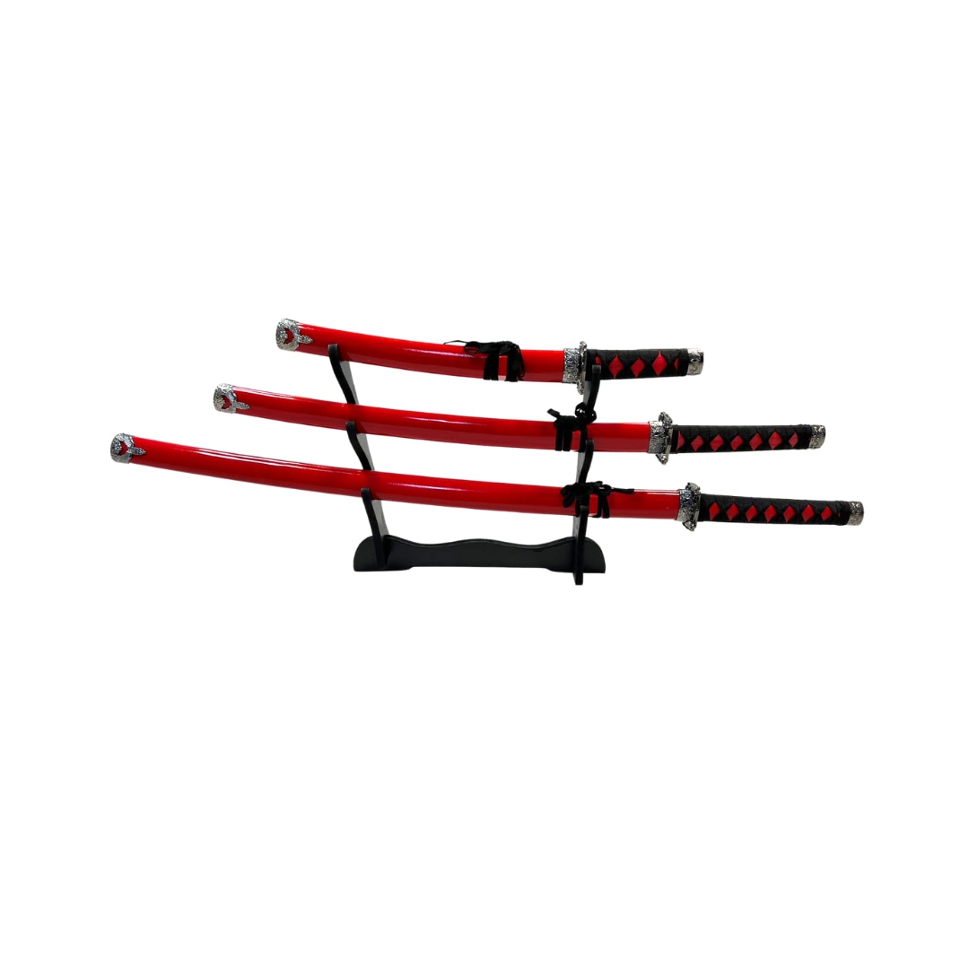 Set 3 Sabii katane Ninja Panoplie, otel, suport inclus, diferite ...