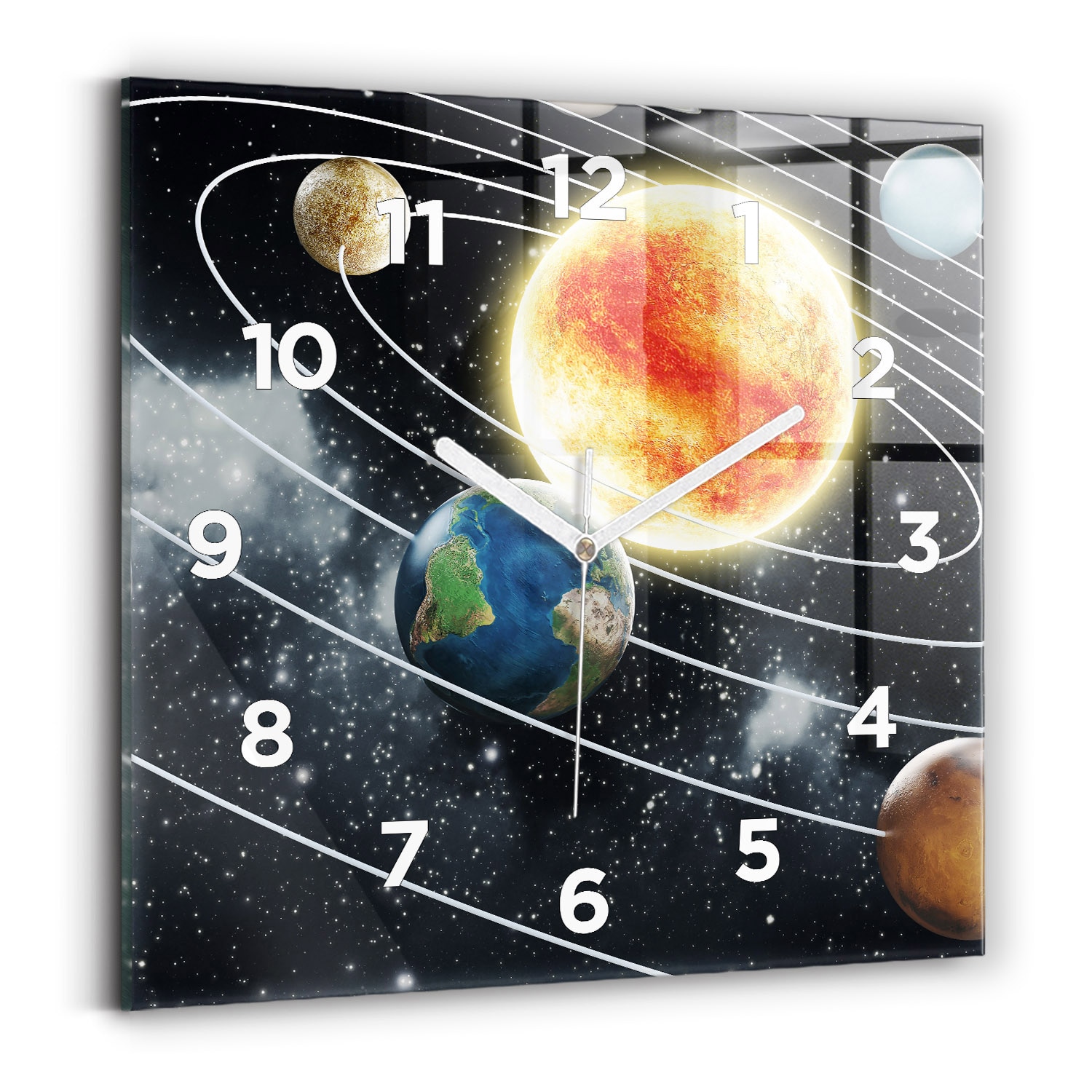 Ceas de perete, Wallfluent, de sticla, Mainile albe, cifrele, Sistem ...