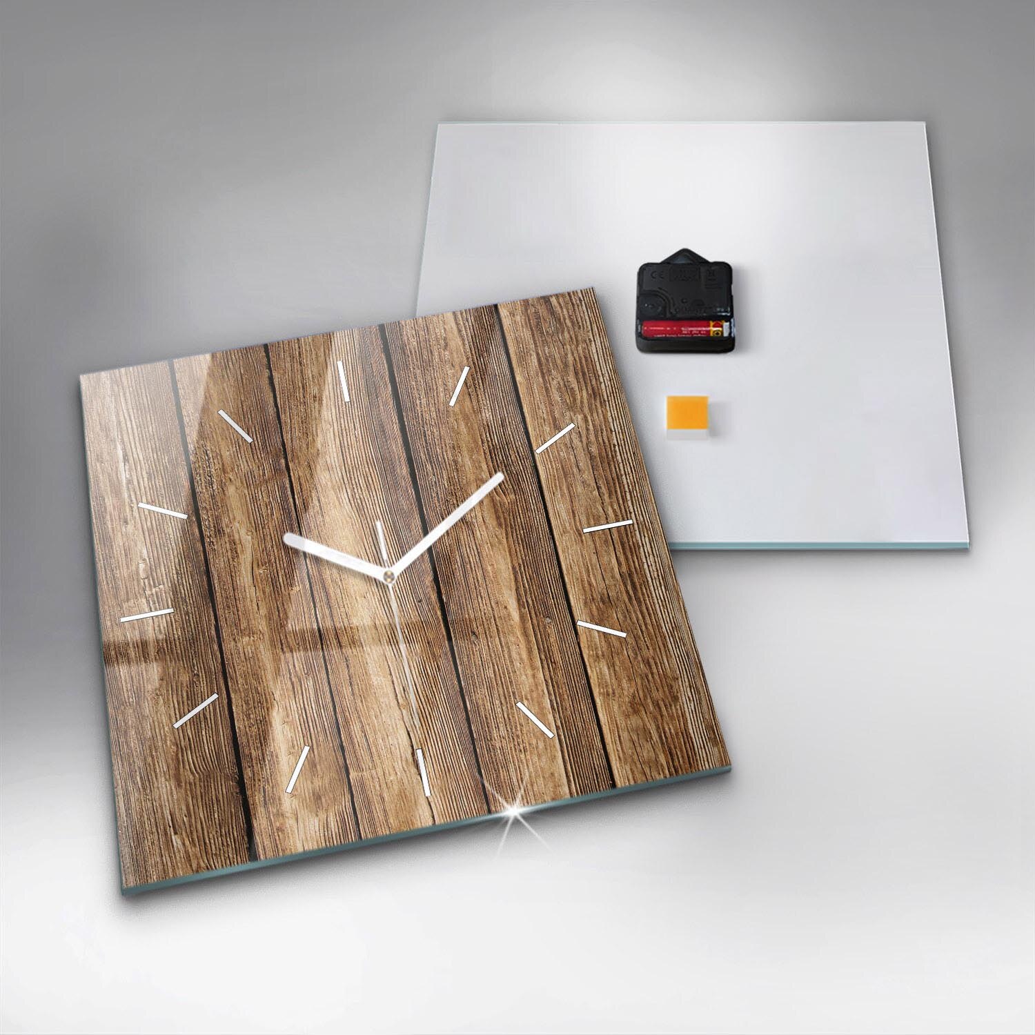 Ceas de perete, Wallfluent, de sticla, Mainile albe, Fara cifre ...
