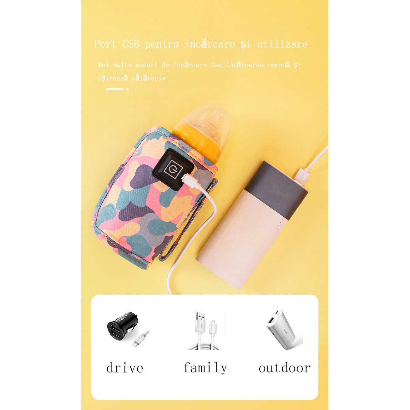 Incalzitor portabil pentru biberoane de lapte, USB, Multicolor - eMAG.ro
