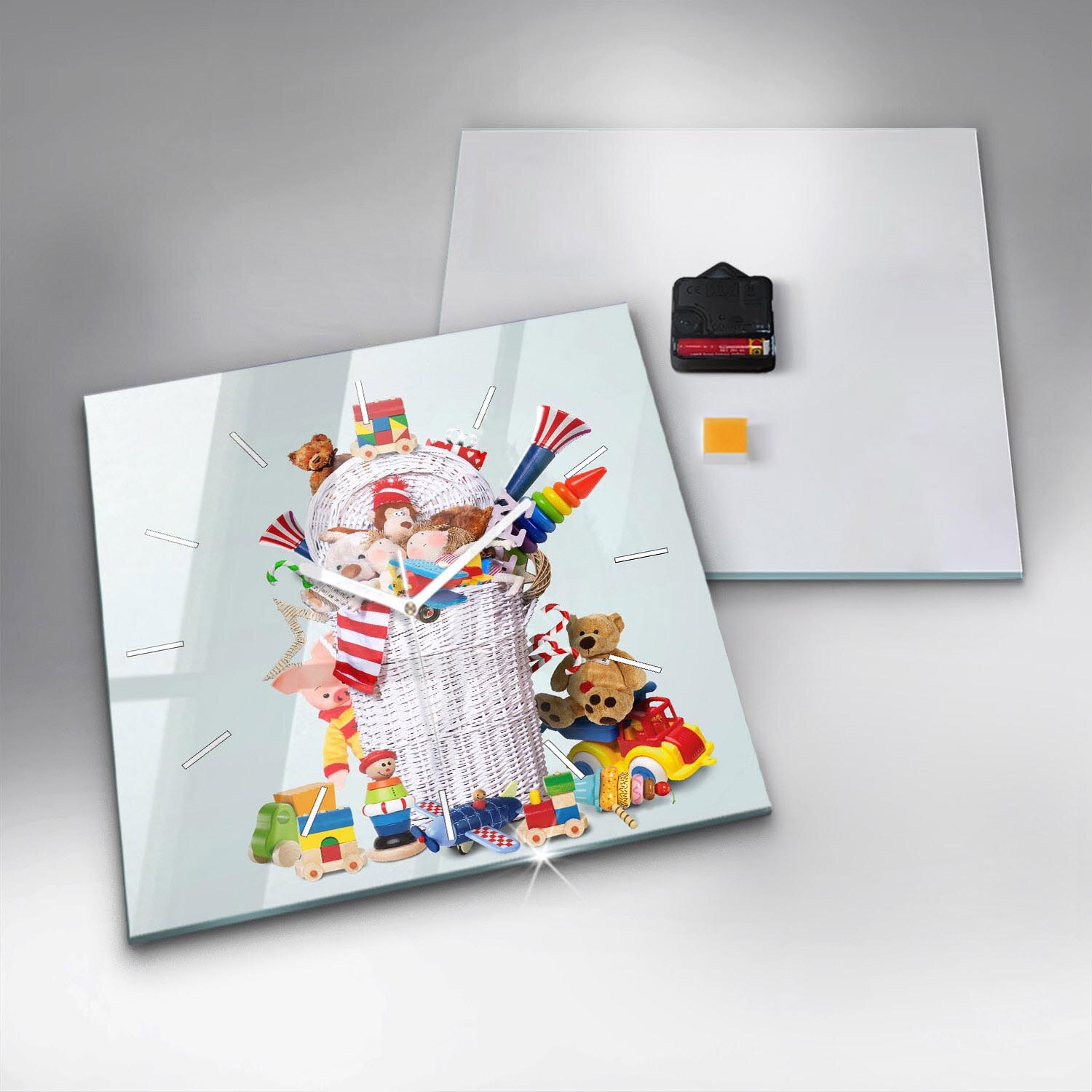 Ceas de perete, Wallfluent, de sticla, Mainile albe, Fara cifre, Cos de ...