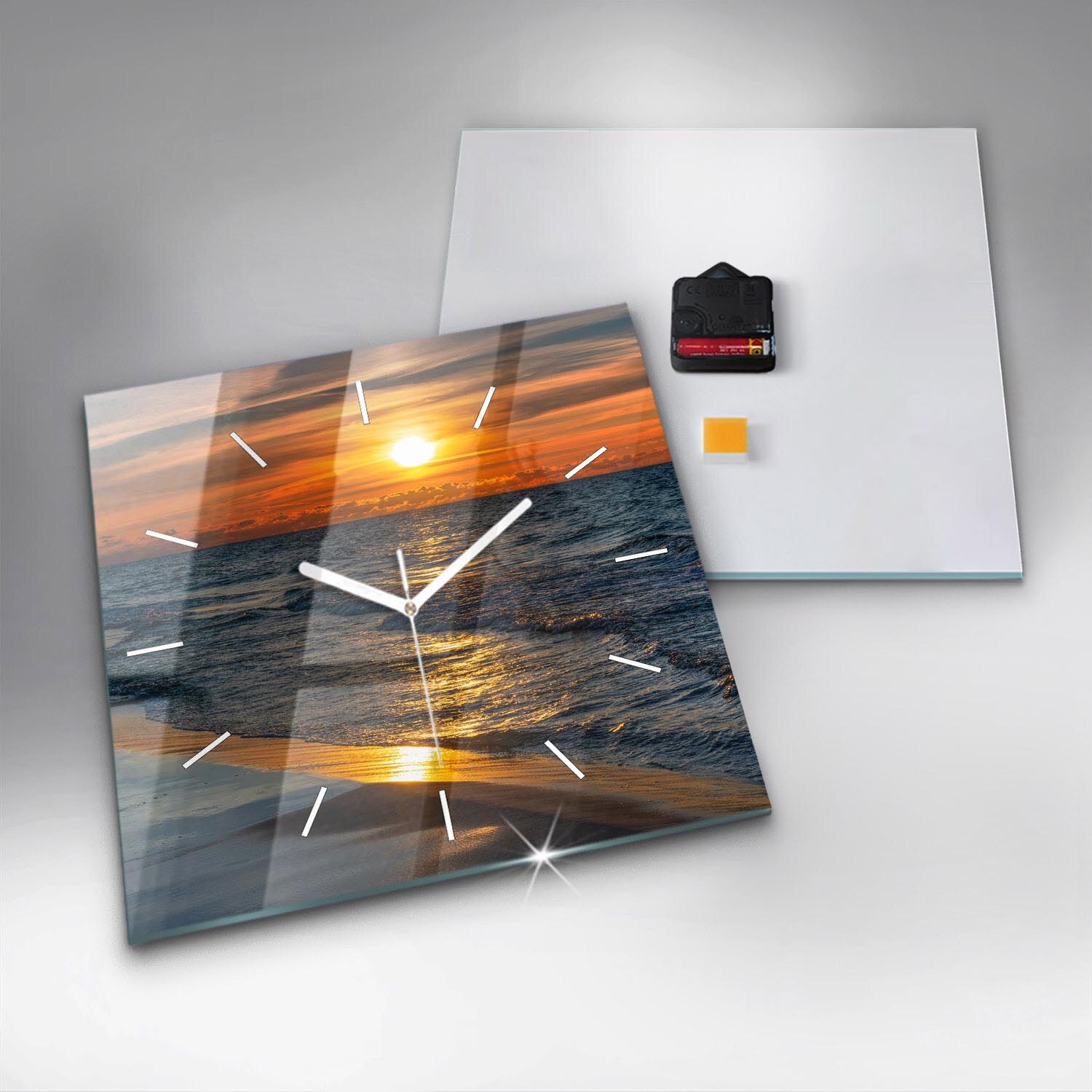 Ceas de perete, Wallfluent, de sticla, Mainile albe, Fara cifre ...