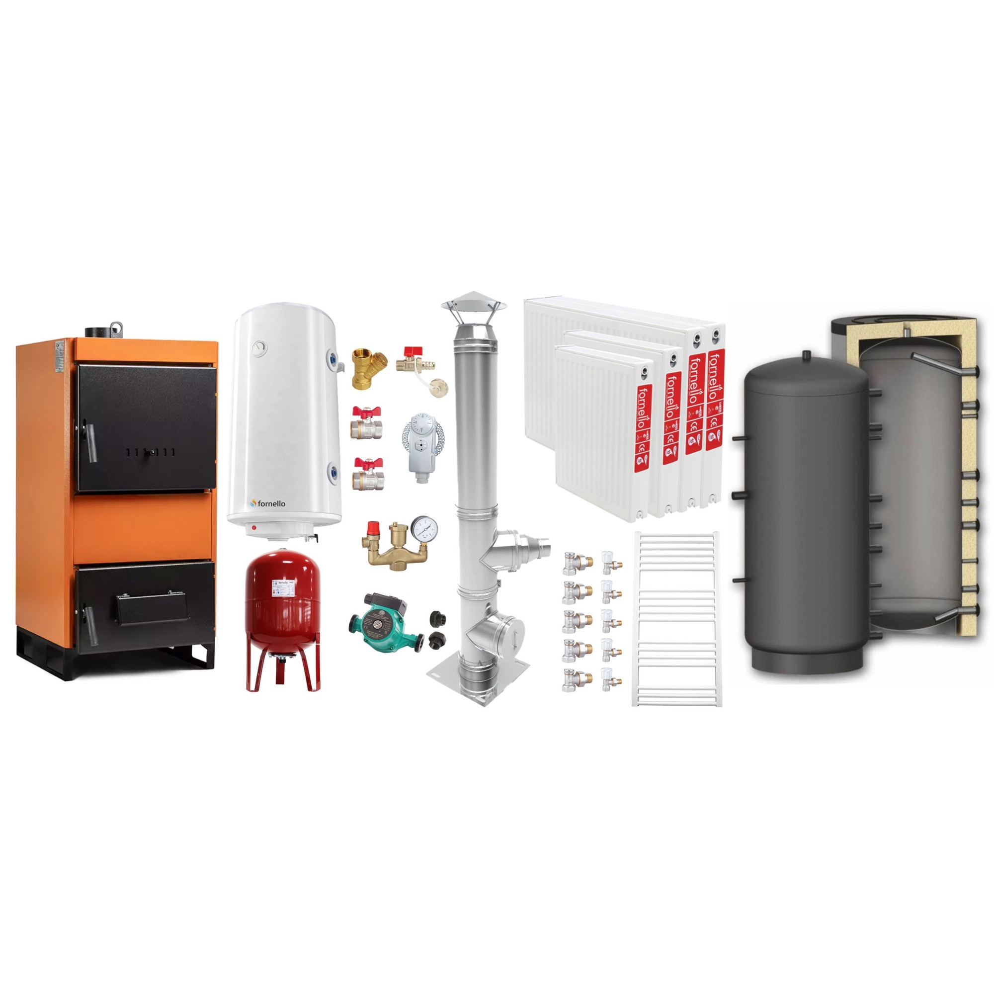 Set Centrala pe combustibil solid Fiama W 25 kW, Puffer 800 litri, Cos ...