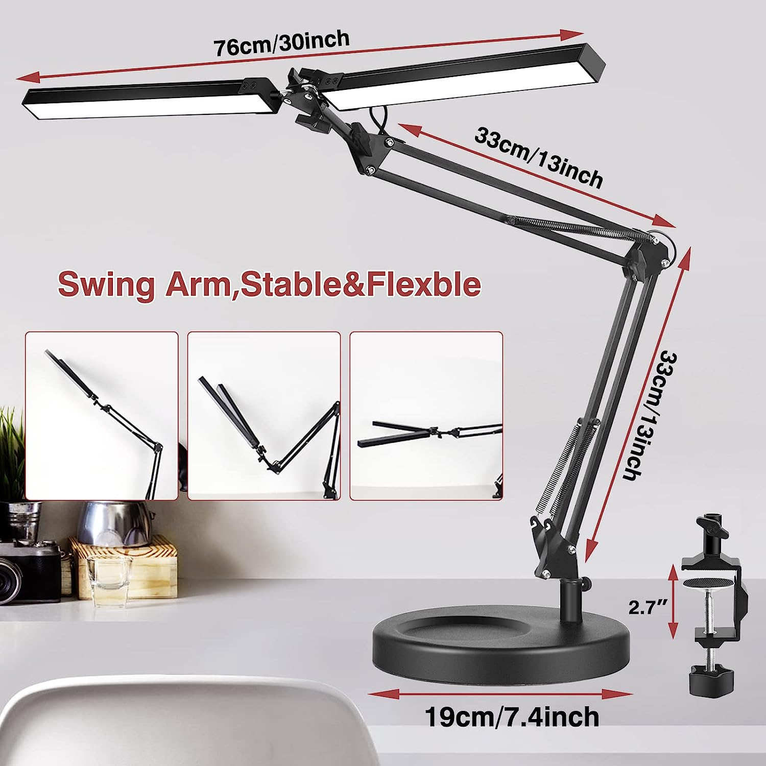 Lampa de birou LED 2-in-1 cu doua capete si doua moduri de prindere ...