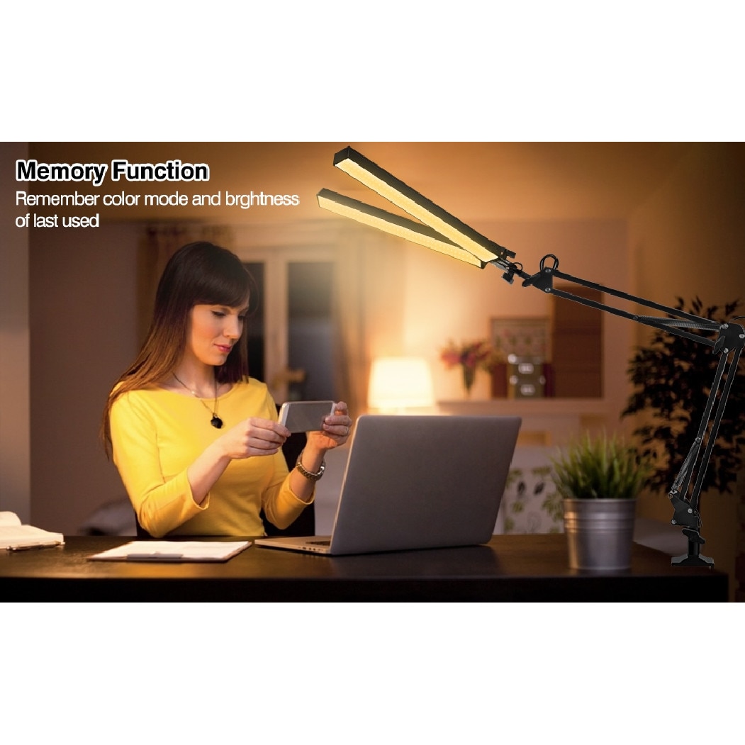 Lampa de birou LED 2-in-1 cu doua capete si doua moduri de prindere ...
