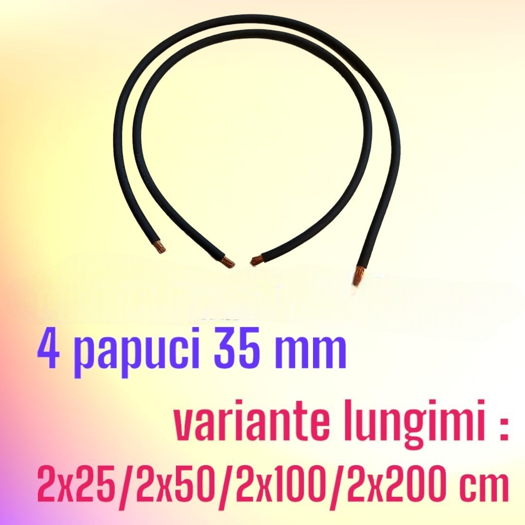 Set cablu baterie, sectiune 35 mmp, negru, papuci 35mm, 2x50 cm, pentru ...