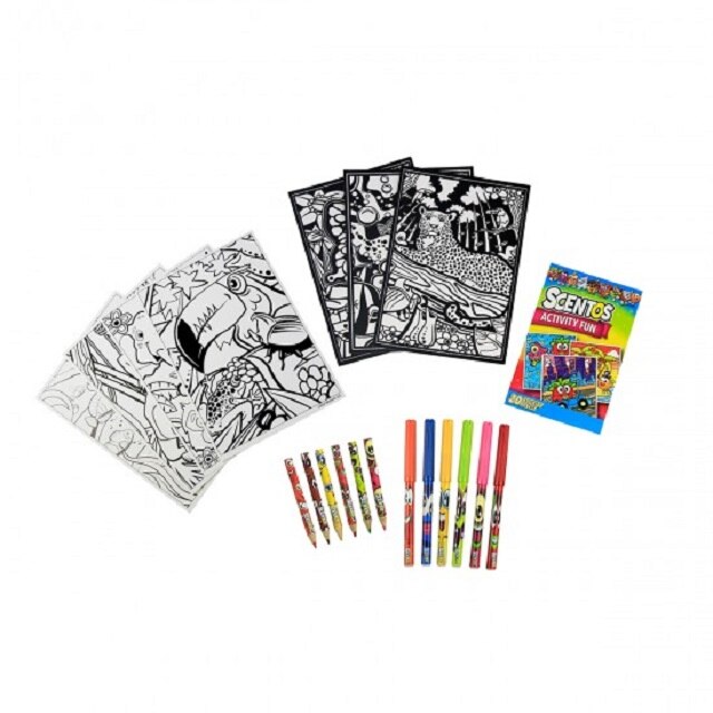 Set pentru creatie cu planse de colorat, creioane si markere Scentos ...