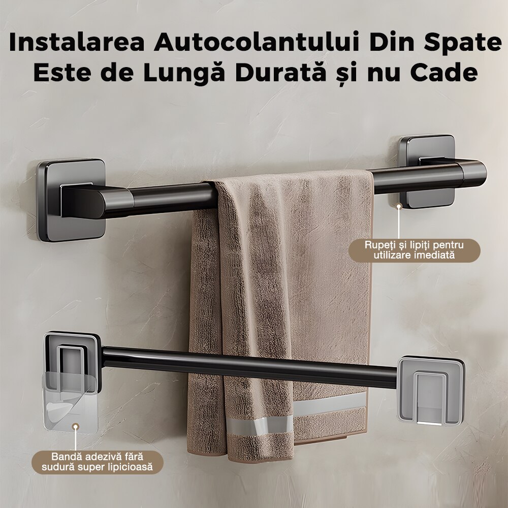 Suport Pentru Prosoape Dublu Pol, 40Cm, Aliaj De Aluminiu Negru ...