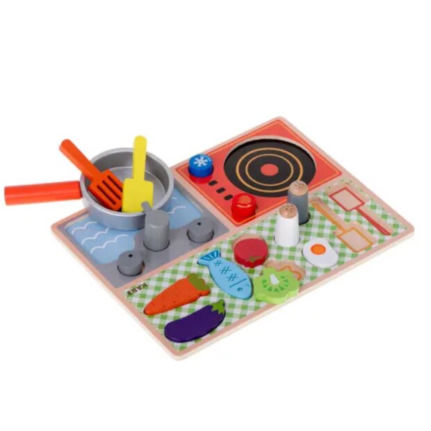 Set de gatit pentru copii, L@ka, Cu accesorii, Lemn, Non-toxic, 15 ...