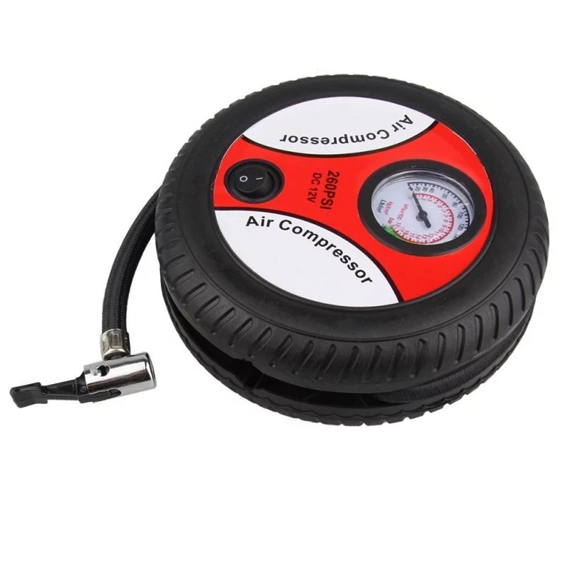 Compresor portabil pentru masina, Emzone, 12 V, 260 PSI, negru-rosu ...