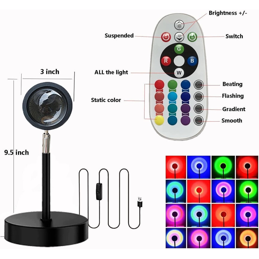 Lampa pentru apus de soare, LED, 16 culori, Negru - eMAG.ro