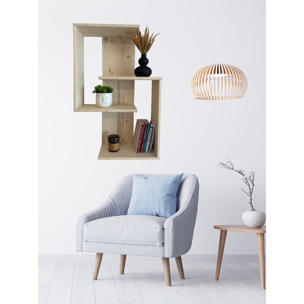 Raft de perete din lemn de pin natural, 84x55x22 - eMAG.ro