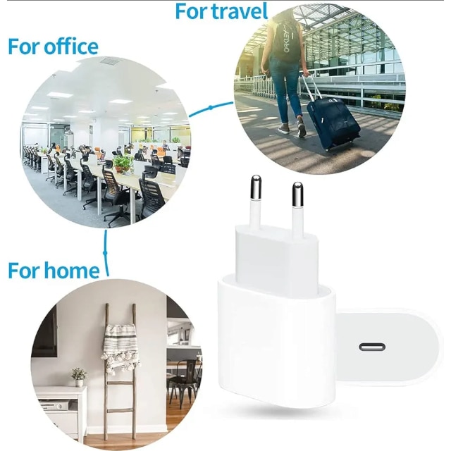 Set incarcator telefon 20W USB-C si cablu Lightning, compatibil IPhone ...