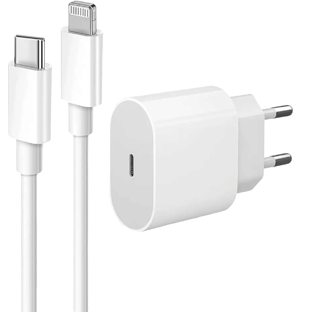 Set incarcator telefon 20W USB-C si cablu Lightning, compatibil IPhone ...