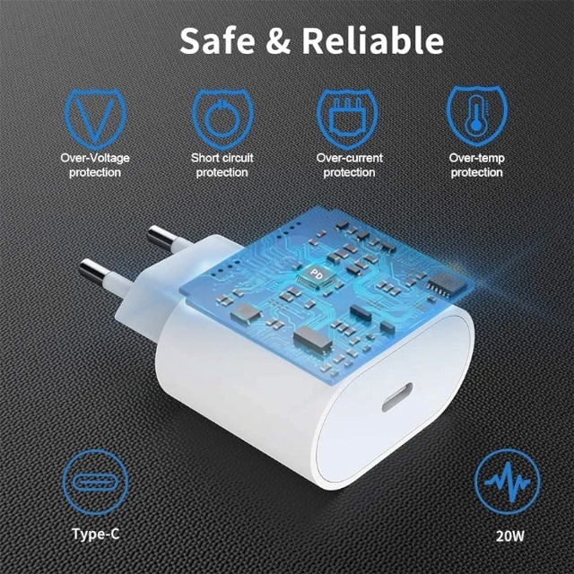 Set incarcator telefon 20W USB-C si cablu Lightning, compatibil IPhone ...