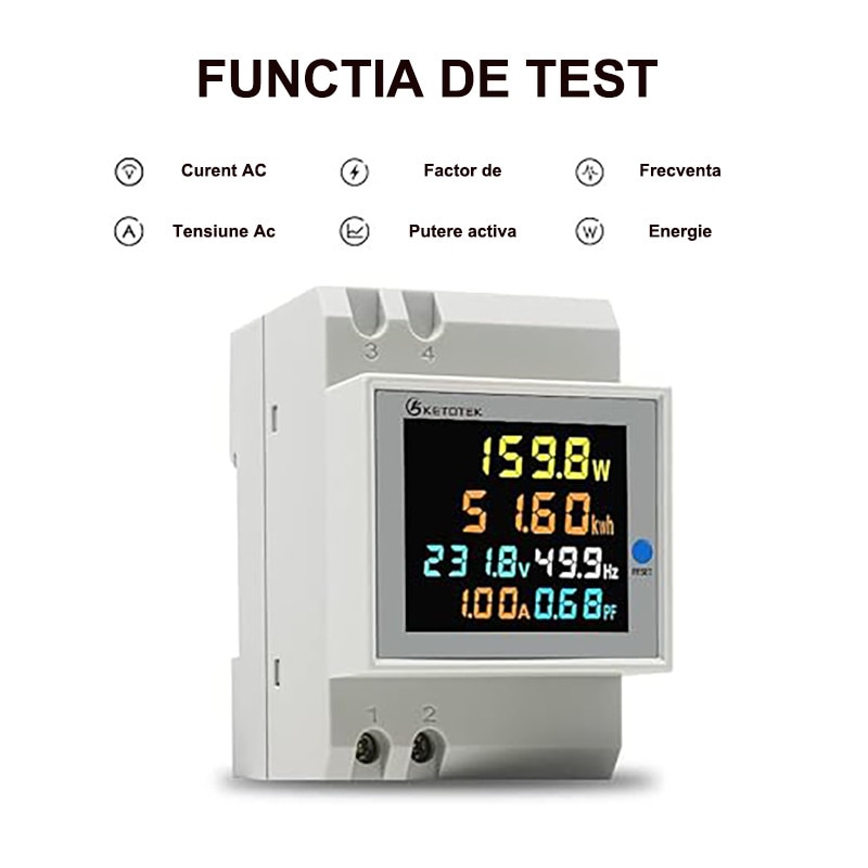 Contor KWh monofazat de energie electrica,6 in 1, LCD HD display ...
