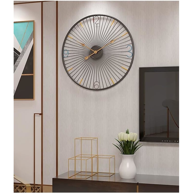 Ceas decorativ de perete BlackArt Deco, design modern, negru, 50 cm ...