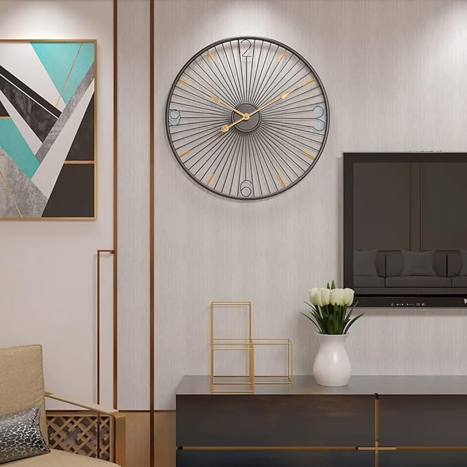 Ceas decorativ de perete BlackArt Deco, design modern, negru, 50 cm ...