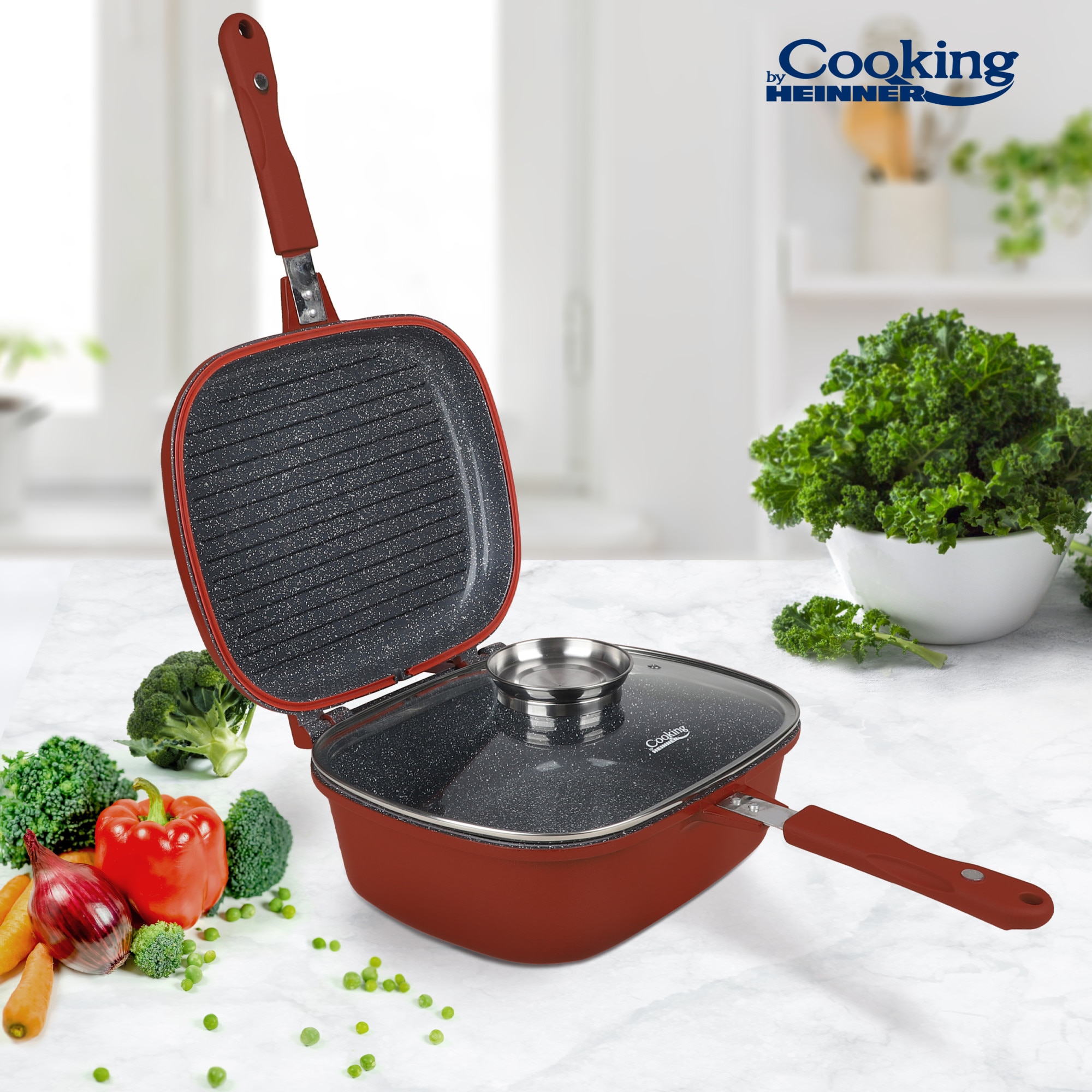 Tigaie dubla Cooking by Heinner Calabria, aluminiu turnat, 30x24x12cm ...