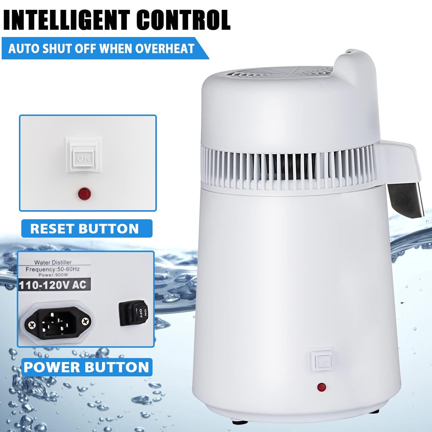 Distilator de apa, 750 W, 220 V, otel inoxidabil, 1, 3 l/h, 4 l, alb ...