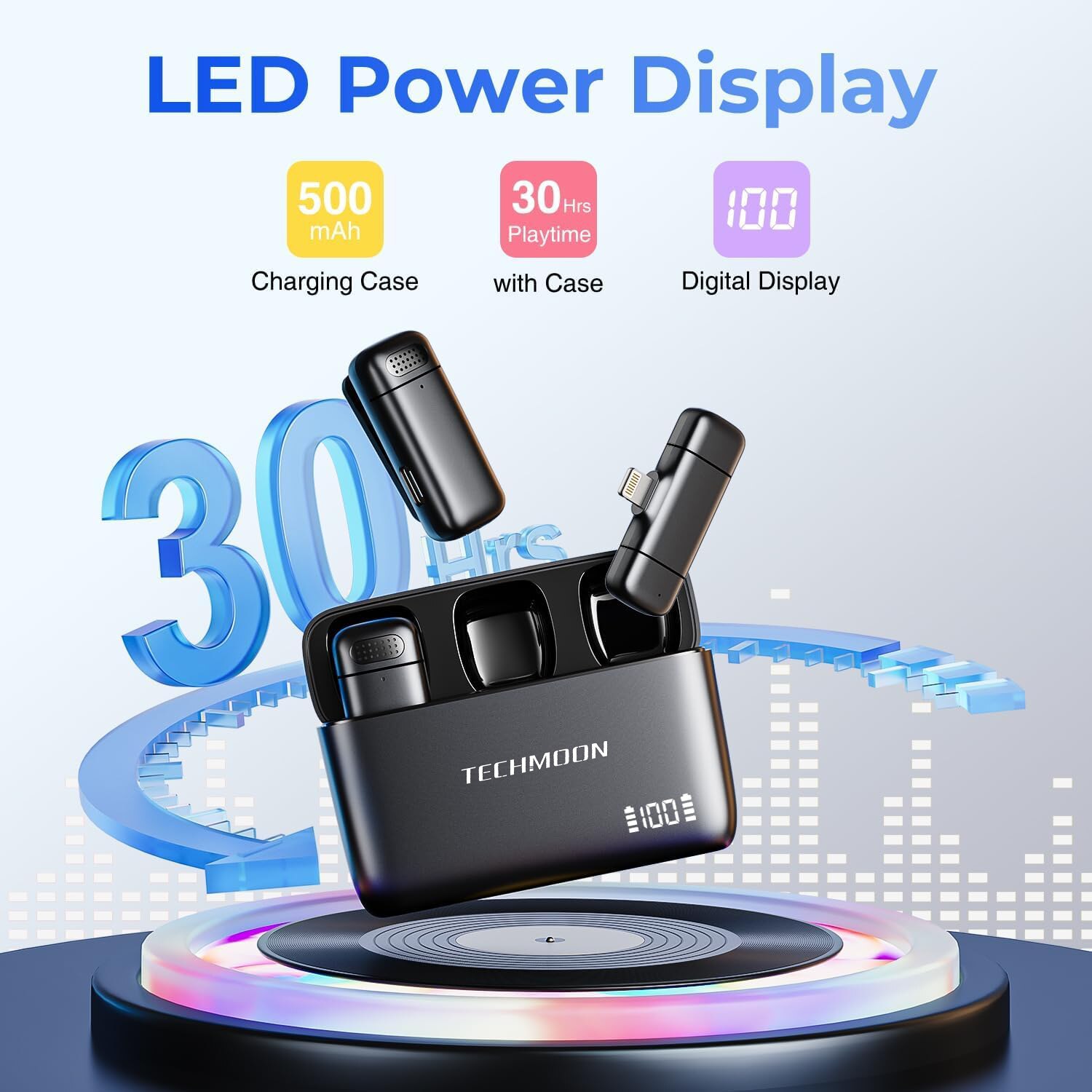 Комплект от 2 професионални микрофона Lavalier, Techmoon, Безжичен ...