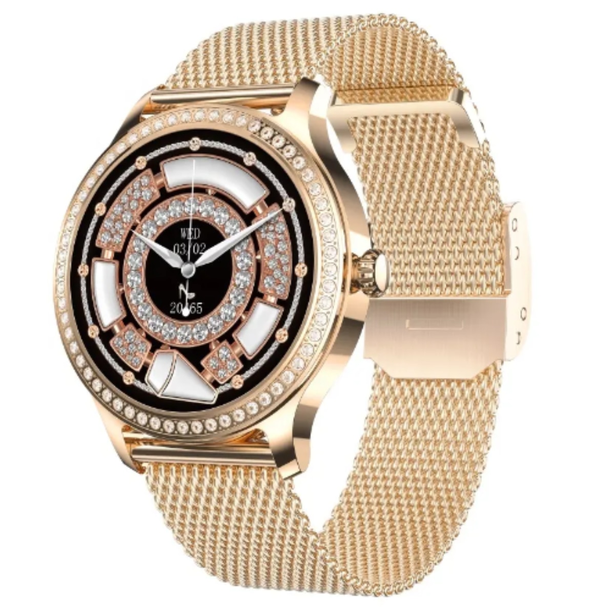 RoHS® Gold SmartWatch с камъни Сваровски, гласов асистент, метална ...