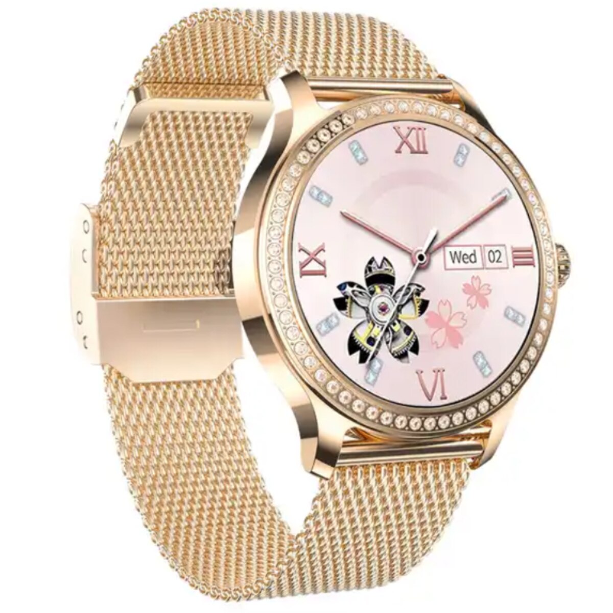 RoHS® Gold SmartWatch с камъни Сваровски, гласов асистент, метална ...