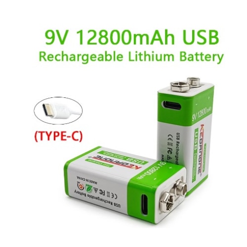 Set 2 acumulatori 9V, Tip C, 12800 mAh, li-ion, incarcare USB - eMAG.ro